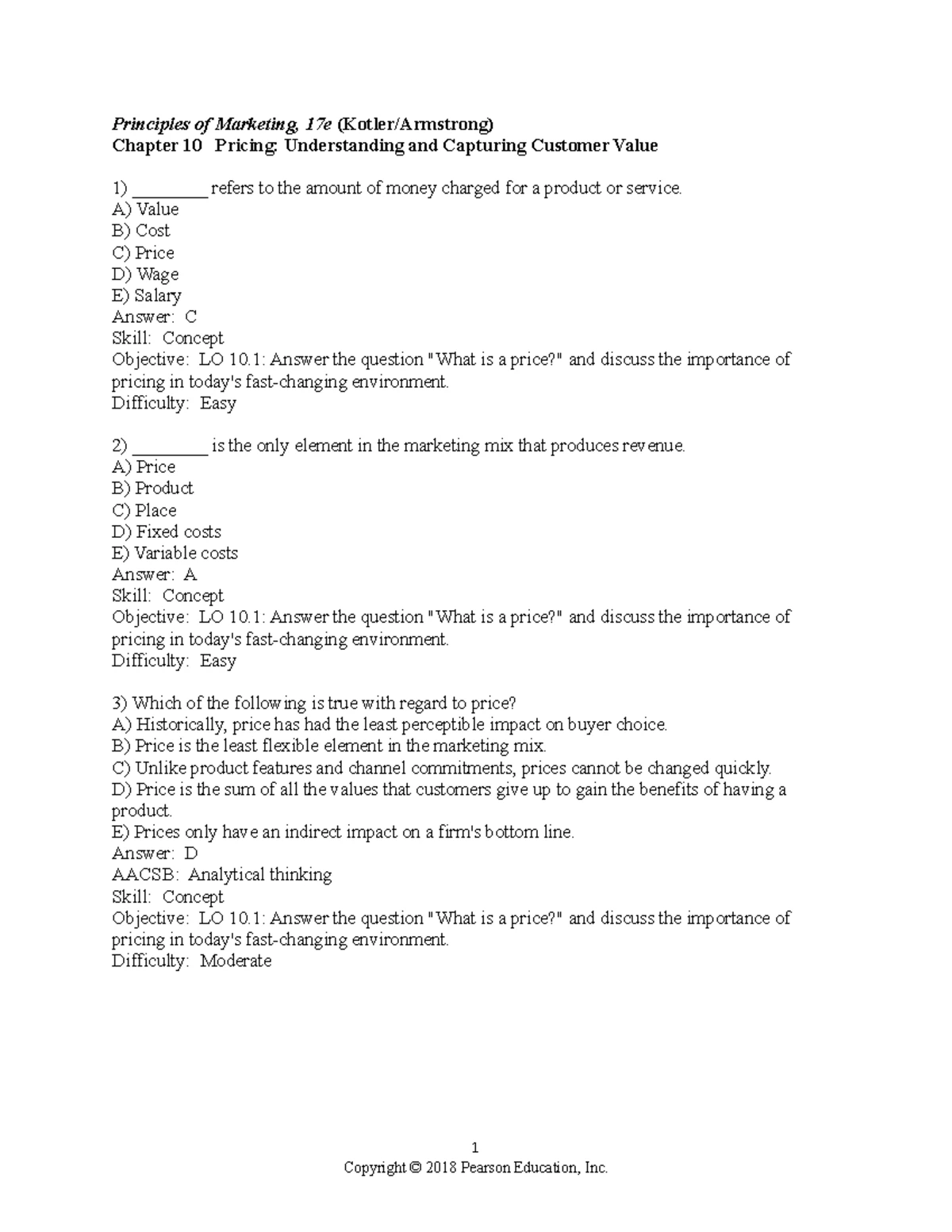 Chapter 10 - marketing test bank - Principles of Marketing, 17e (Kotler ...