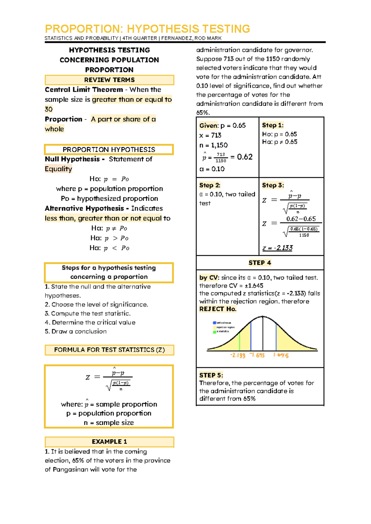 stats and prob grade 11 - PROPORTION: HYPOTHESIS TESTING STATISTICS AND ...