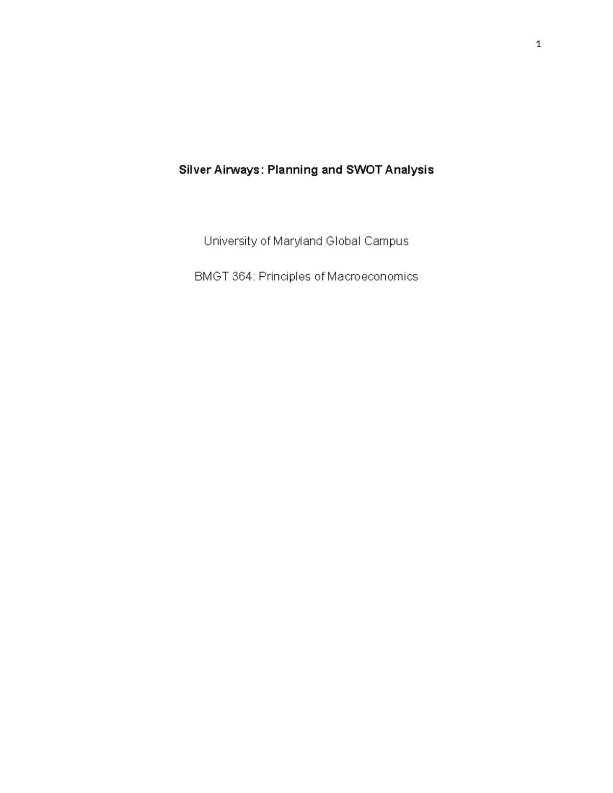 BMGT 364: Silver Airways SWOT Analysis and Strategic Planning - Studocu