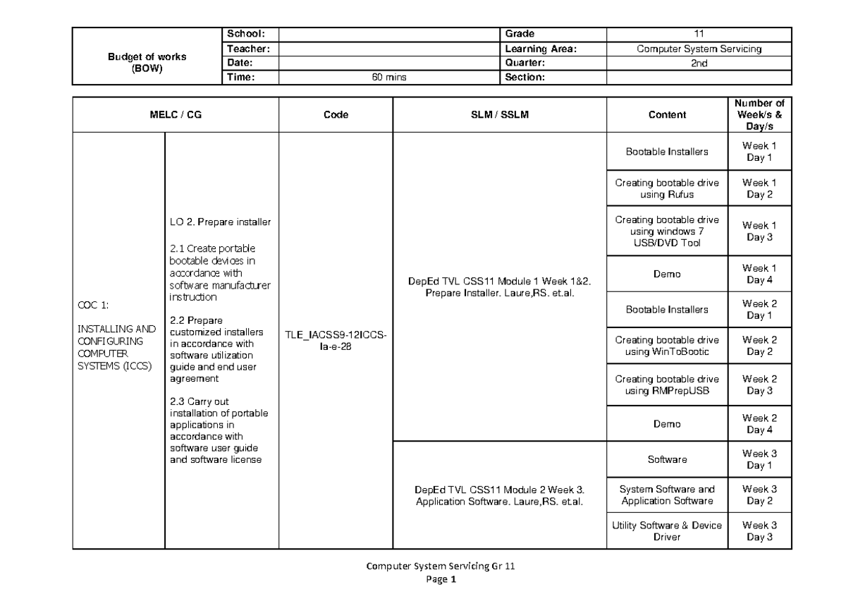 BOW CSS11 Q2: Installing & Configuring Computer Systems Guide - Studocu