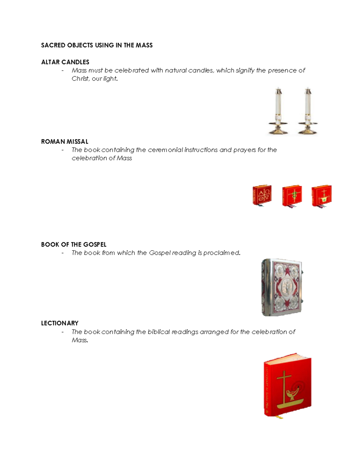 Sacred Objects FOR MASS - SACRED OBJECTS USING IN THE MASS ALTAR ...