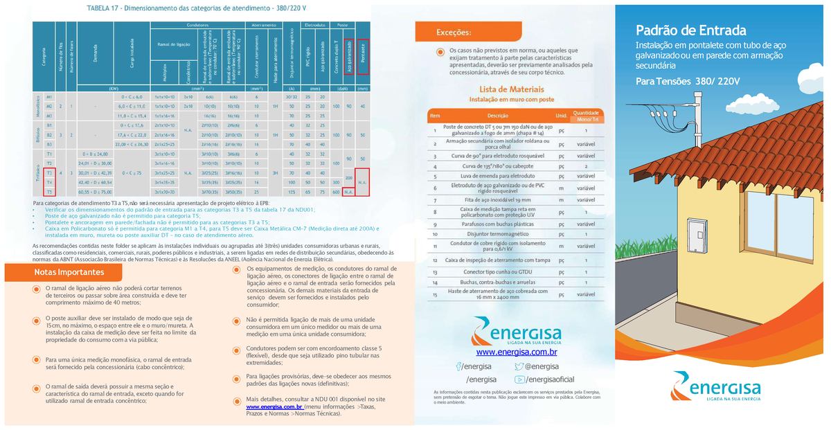 Folheto Energisa Padrão de Entrada 220V - Instalação e Normas Técnicas ...
