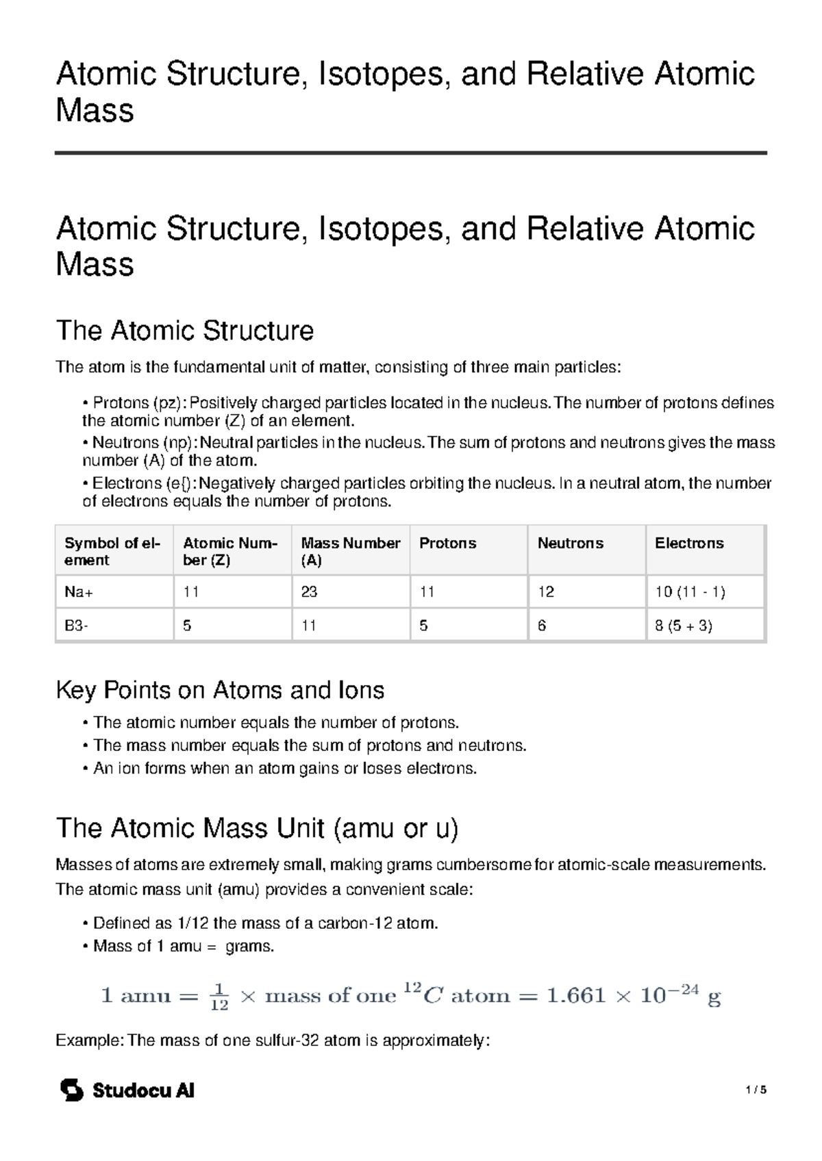 Atomic Structure and Isotopes: Key Concepts and Exercises - Studocu