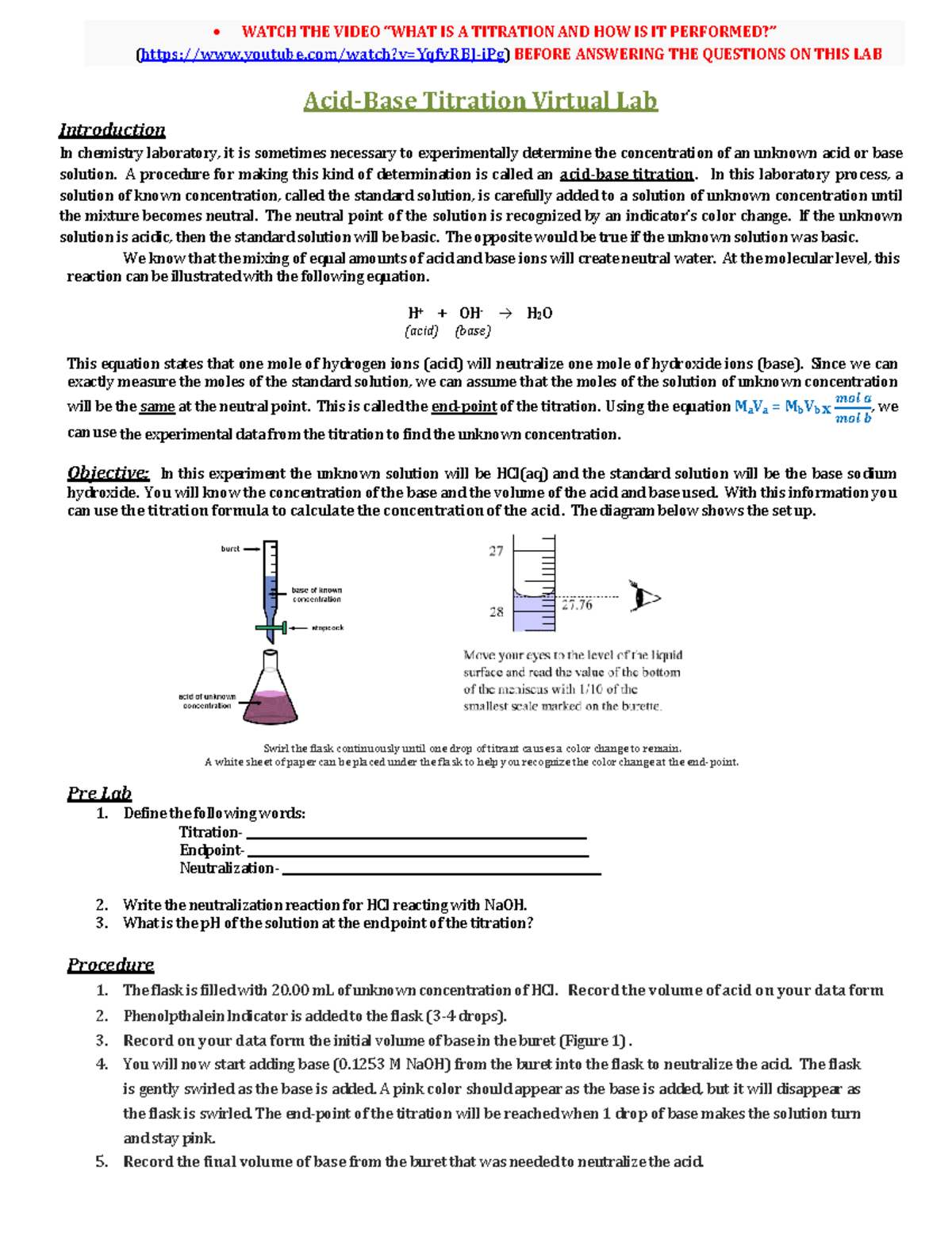 Virtual Acid-Base Titration Lab Report (CHM101) - Studocu