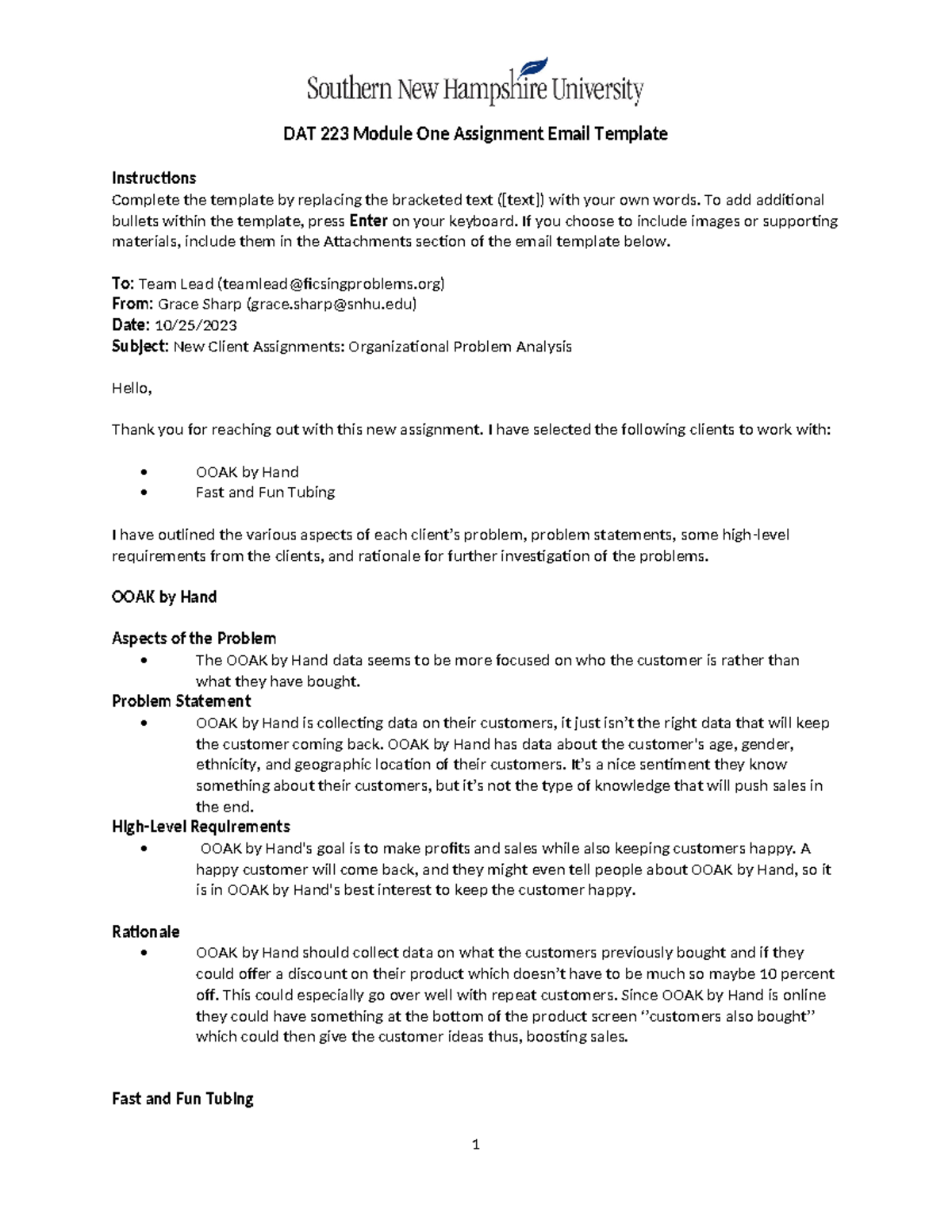 DAT 223 Module 1 Assignment Email Template and Client Analysis - Studocu