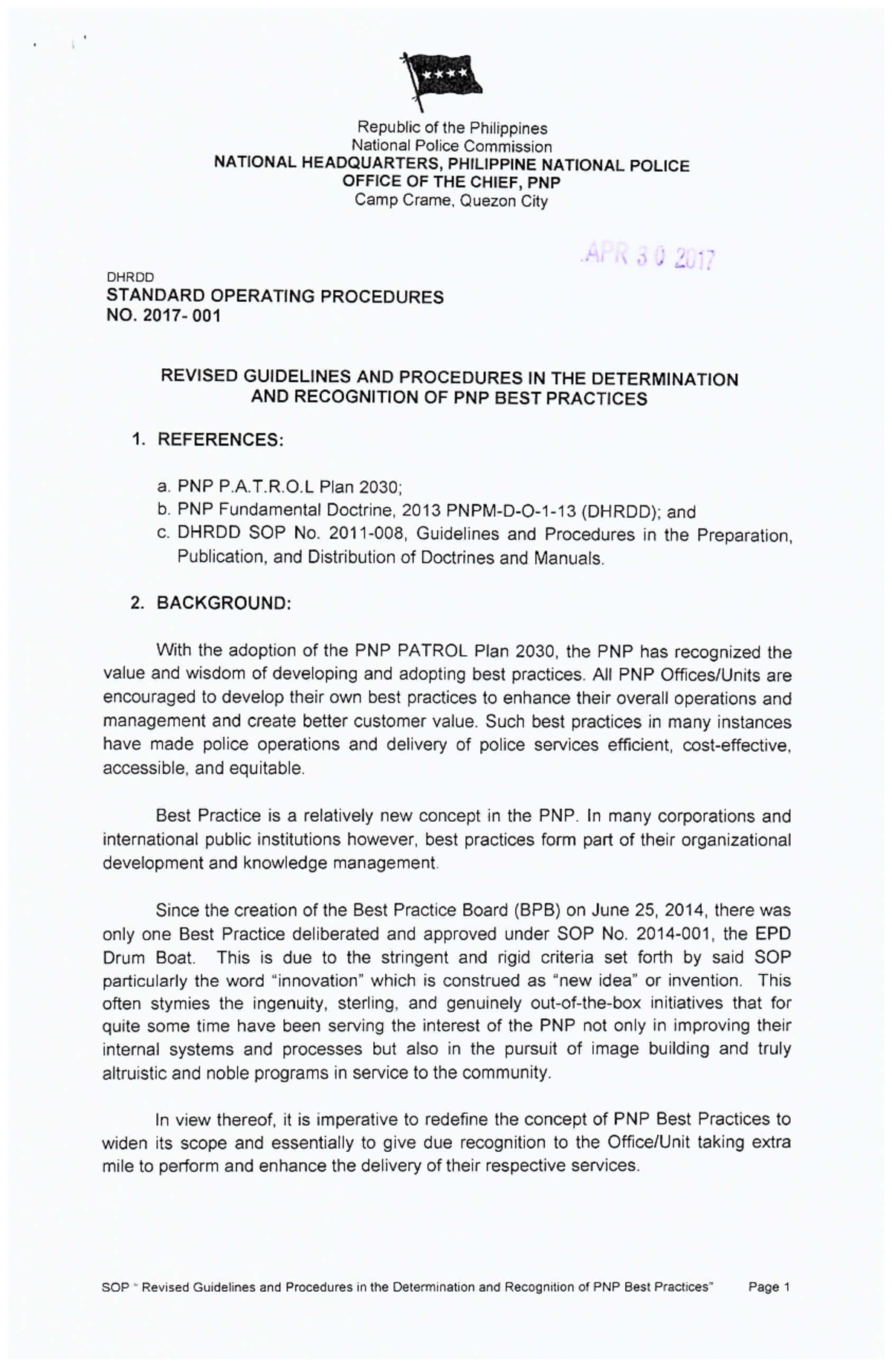 SOP 001: Revised Guidelines for PNP Best Practices Recognition - Studocu