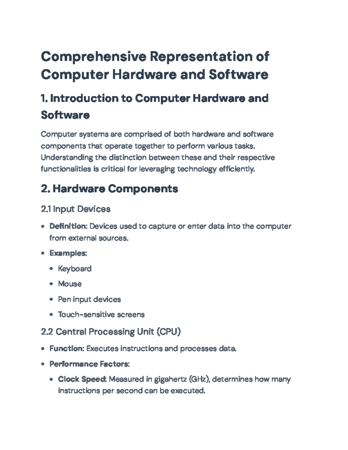 Comprehensive Overview of Computer Hardware and Software Components ...