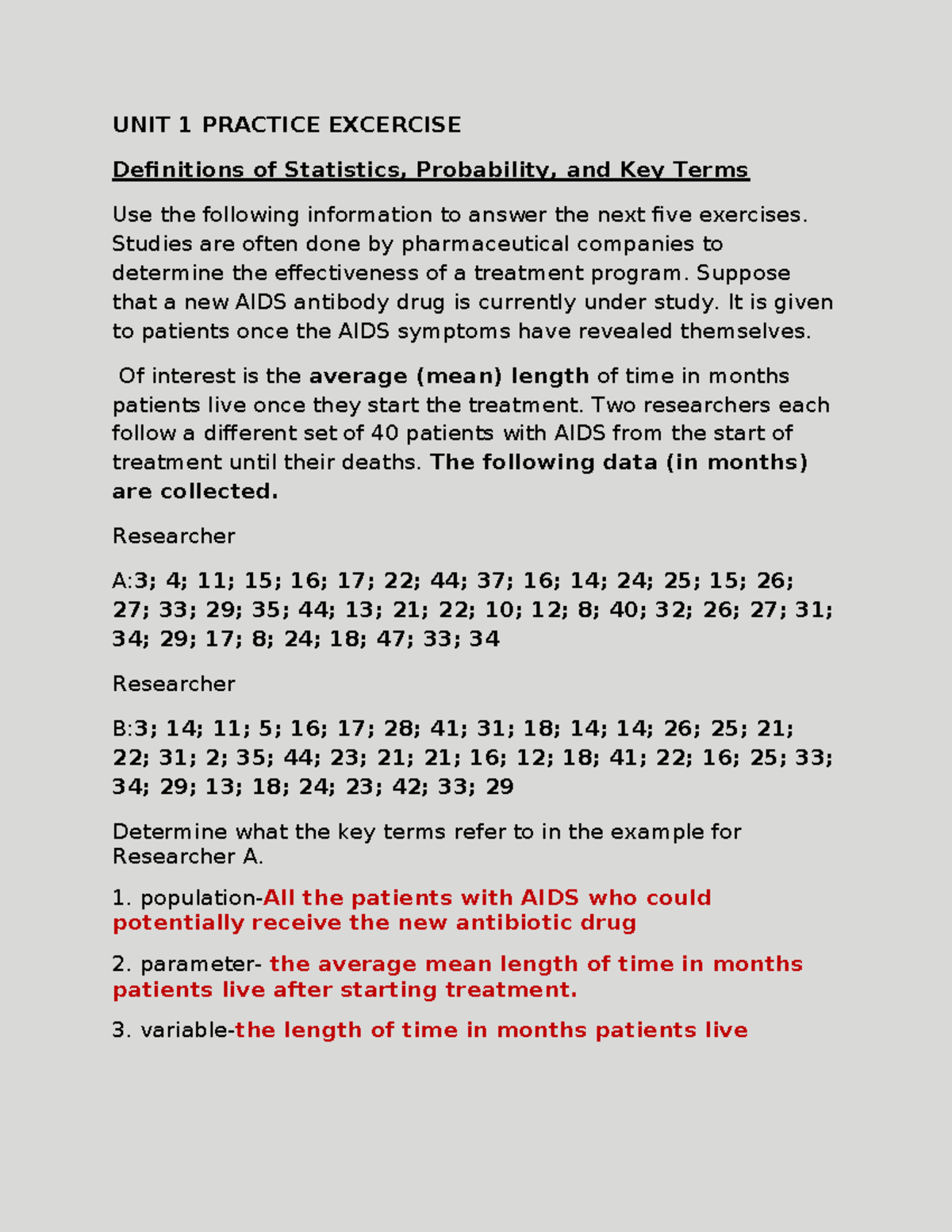 Unit 1 Practice Exercise: Statistics and Sampling Methods - Studocu