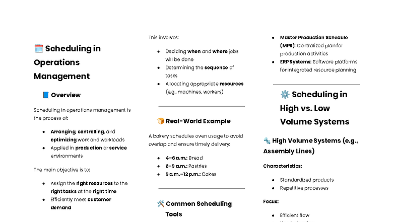 Operations Management Scheduling Overview (OM 101) - Studocu