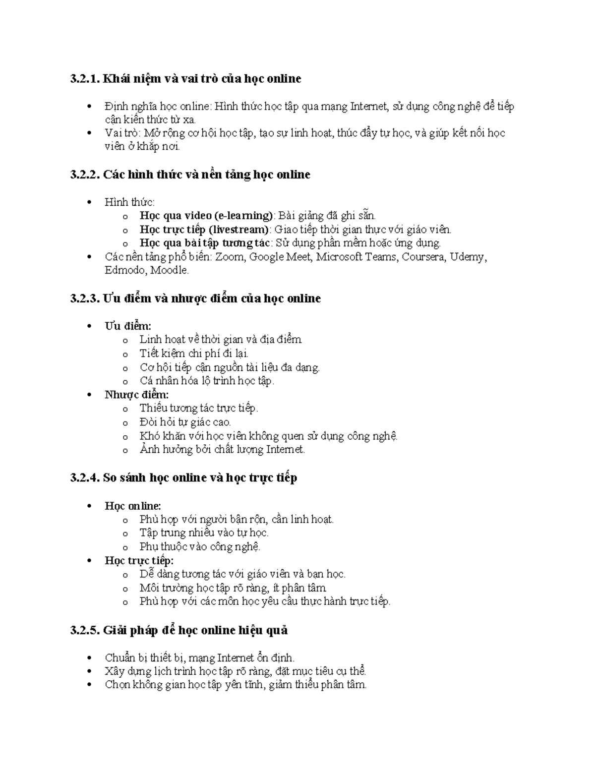 3.2. Học Online: Khái Niệm, Vai Trò và So Sánh với Học Trực Tiếp - Studocu