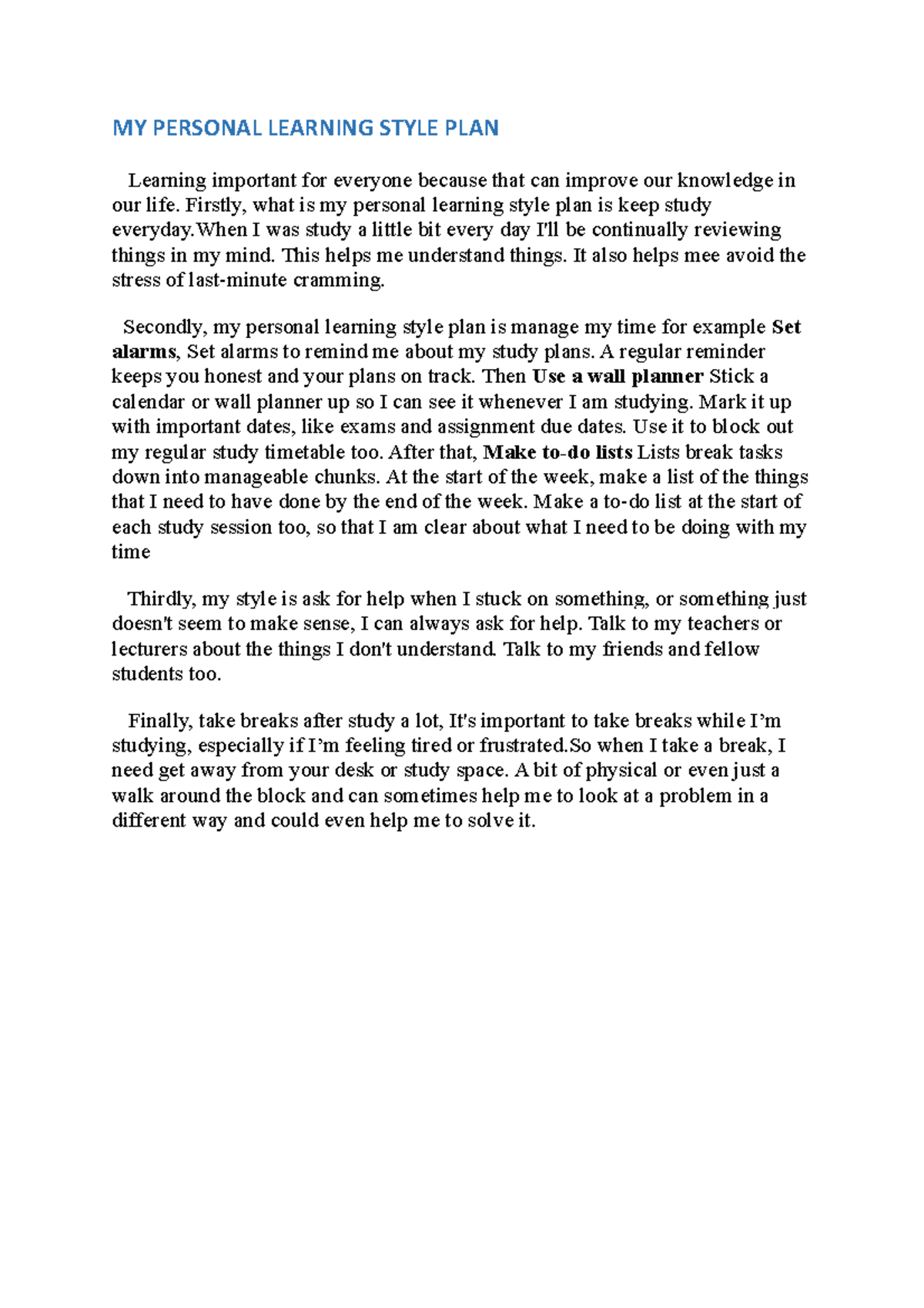 Personal Learning Style Plan: Strategies for Effective Study Techniques ...