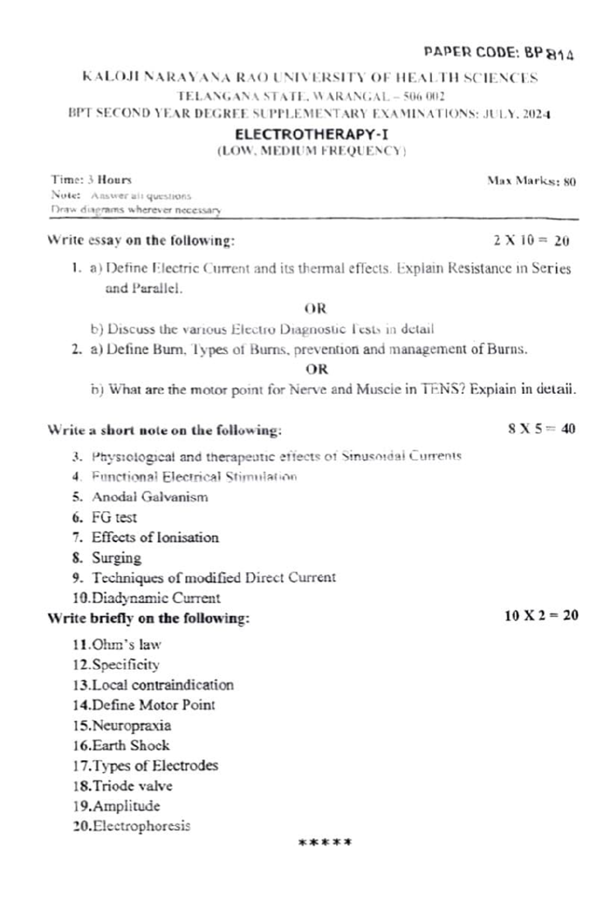 BPT 2nd Year Exam Questions: Low Frequency PYQ Papers - Studocu