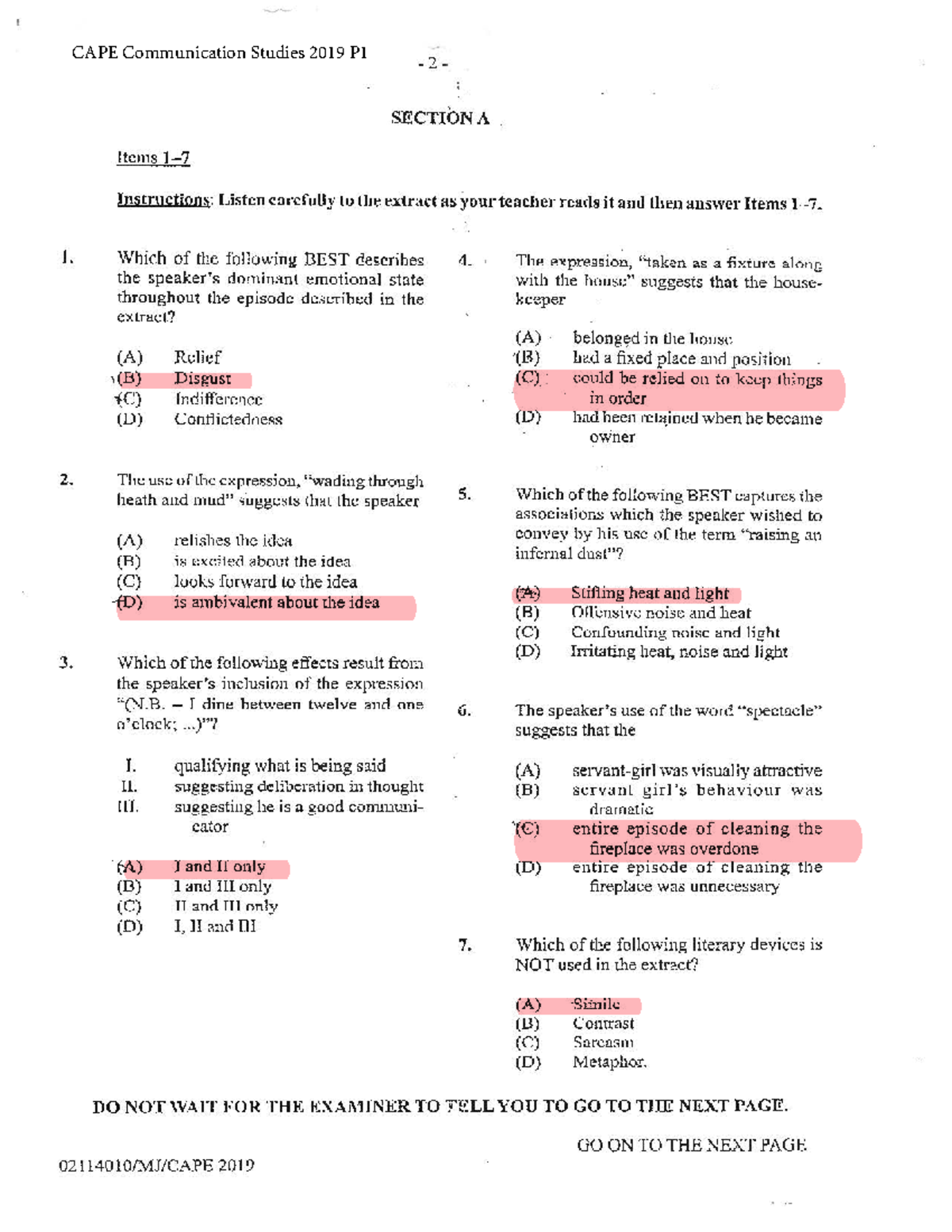 CAPE Communication Studies 2019 P1 Answer Key and Analysis - Studocu