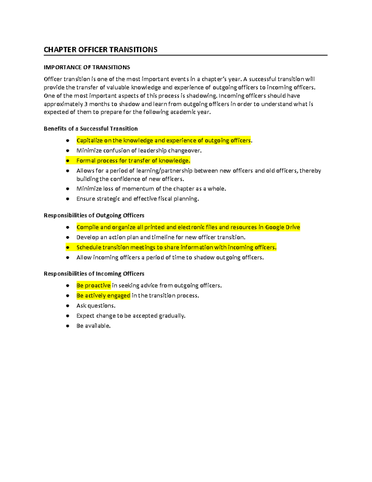 APh A Officer Transition Summary: Importance & Best Practices - Studocu