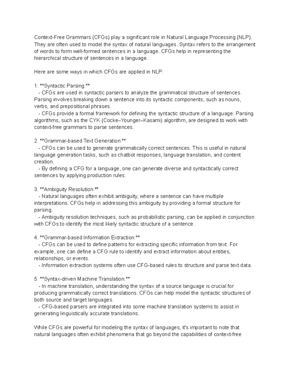Unit 3 (NLP) - Comprehensive Notes on CFGs and Syntactic Parsing - Studocu