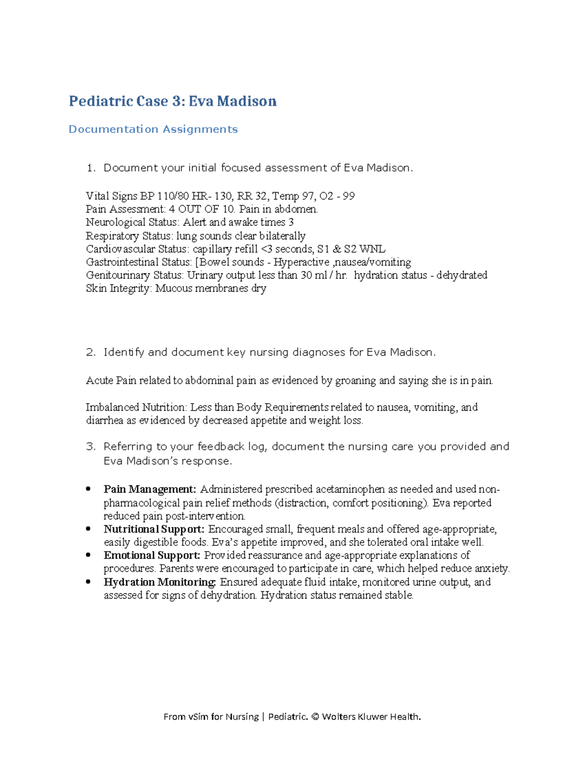 Pediatric Case Study: Documentation for Eva Madison Assignment - Studocu