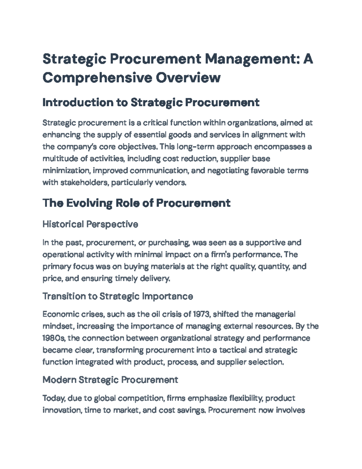 Strategic Procurement Management: Comprehensive Overview and Insights ...