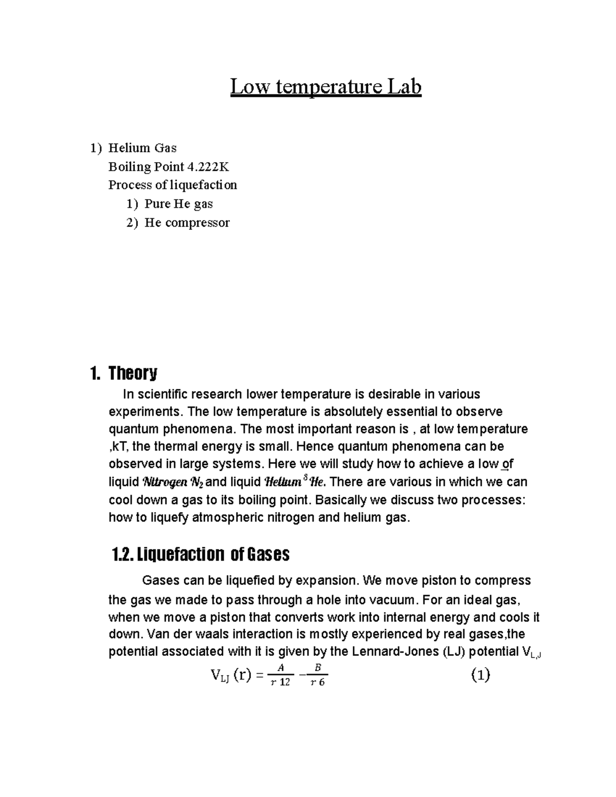 Low Temperature Lab: Understanding Helium Liquefaction Processes - Studocu