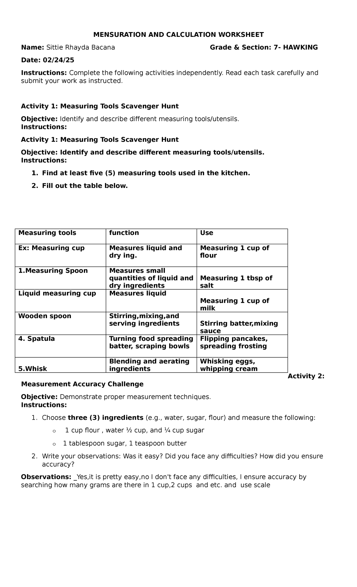 Mensuration AND Calculation Worksheet - MENSURATION AND CALCULATION ...
