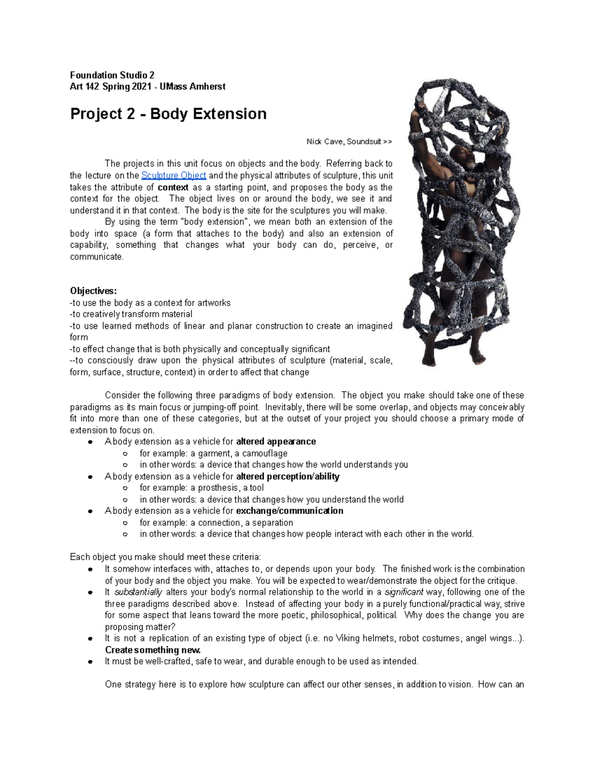 Art 142 - Project 2: Body Extension and Sculptural Contexts - Studocu
