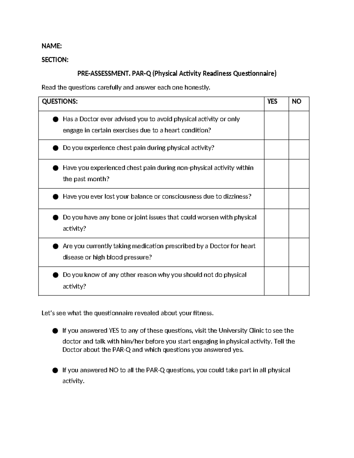 Check PARQ-TEST- Module-1: Physical Activity Readiness Questionnaire ...