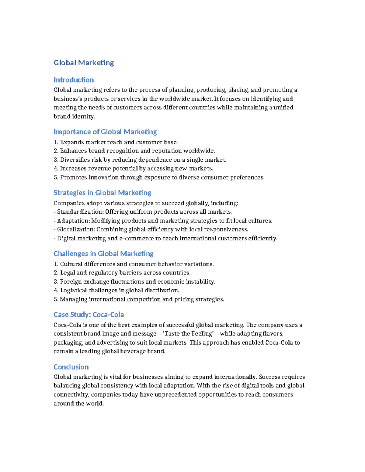 Global Marketing Project: Strategies and Challenges in a Globalized ...