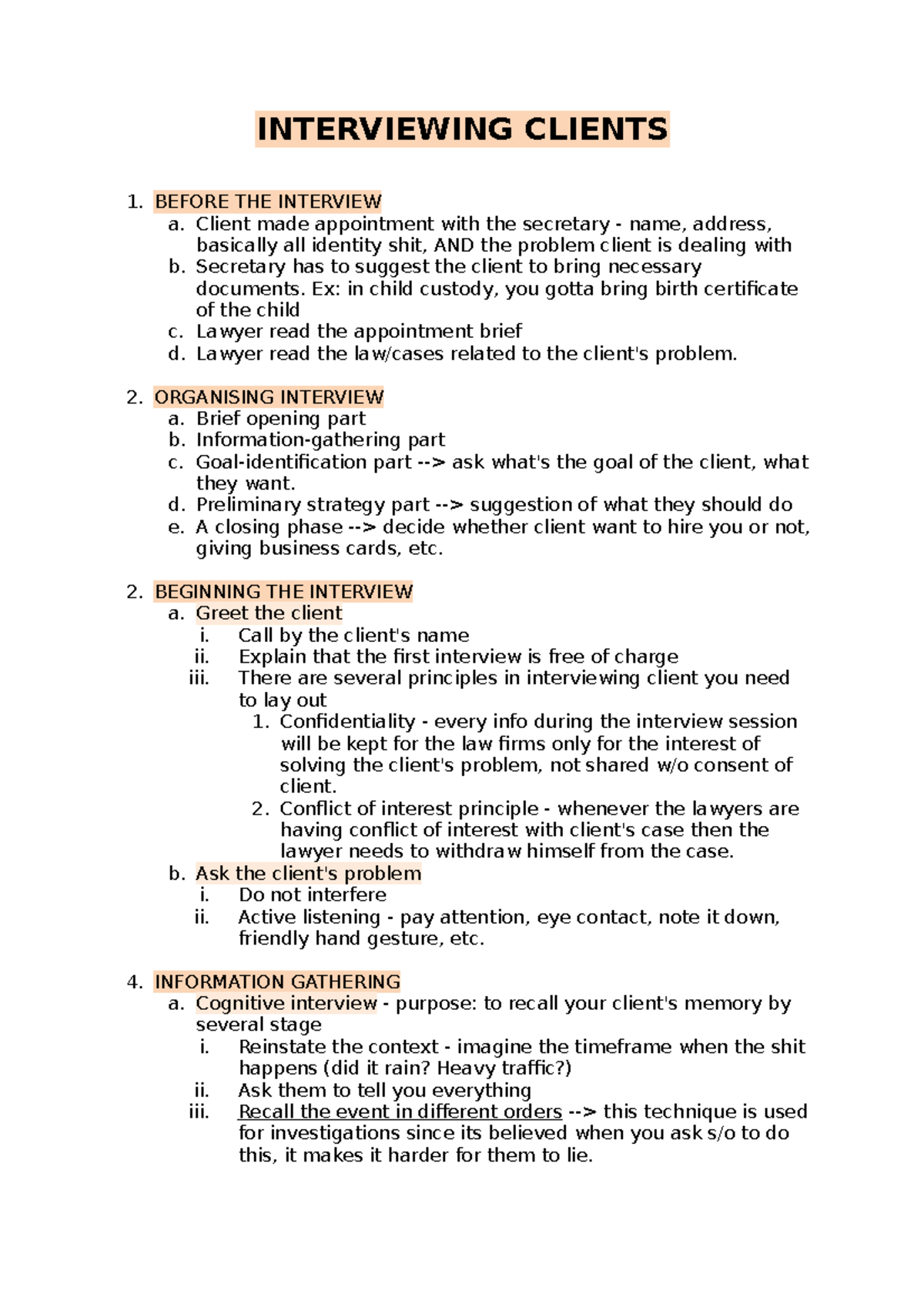 Interviewing Clients - Lecture Notes 3: Strategies and Techniques - Studocu