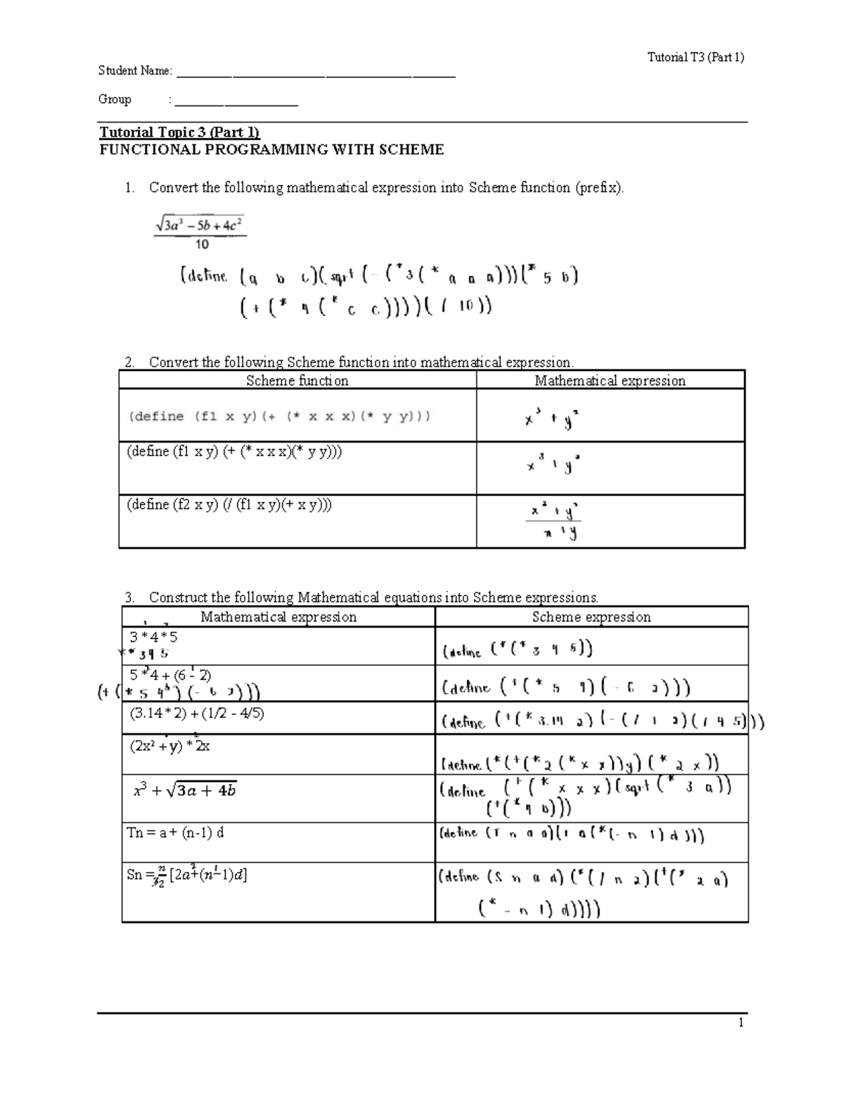 CSC305 - Tutorial T3 (Part 1) answer - Tutorial T 3 (Part 1) Student ...
