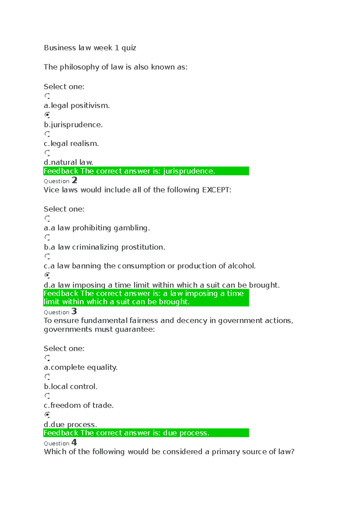 BUS 101: Business Law Week 1 Quiz Answers & Key Concepts - Studocu