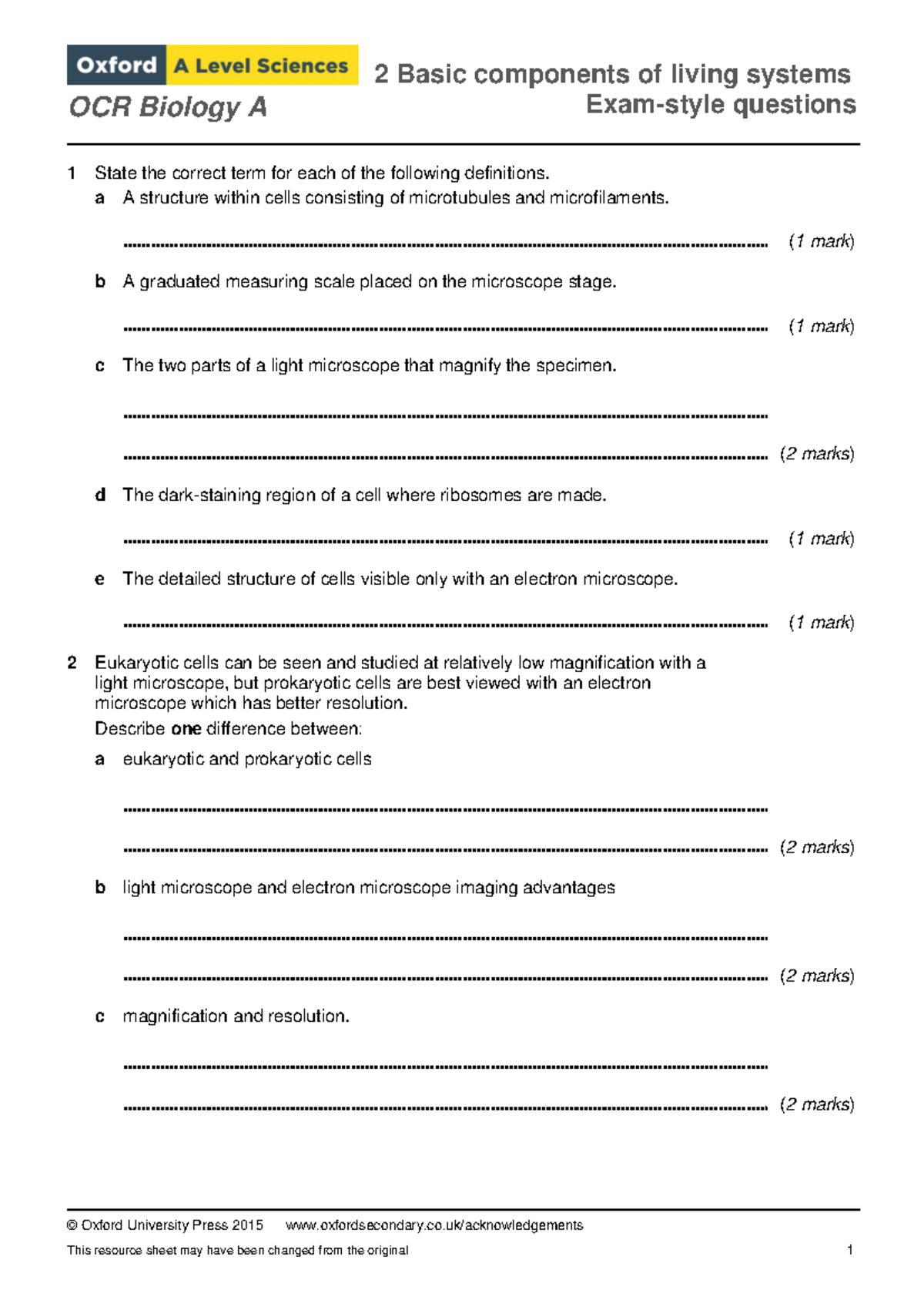 OCR Biology A - Basic Components Test Preparation Guide - Studocu
