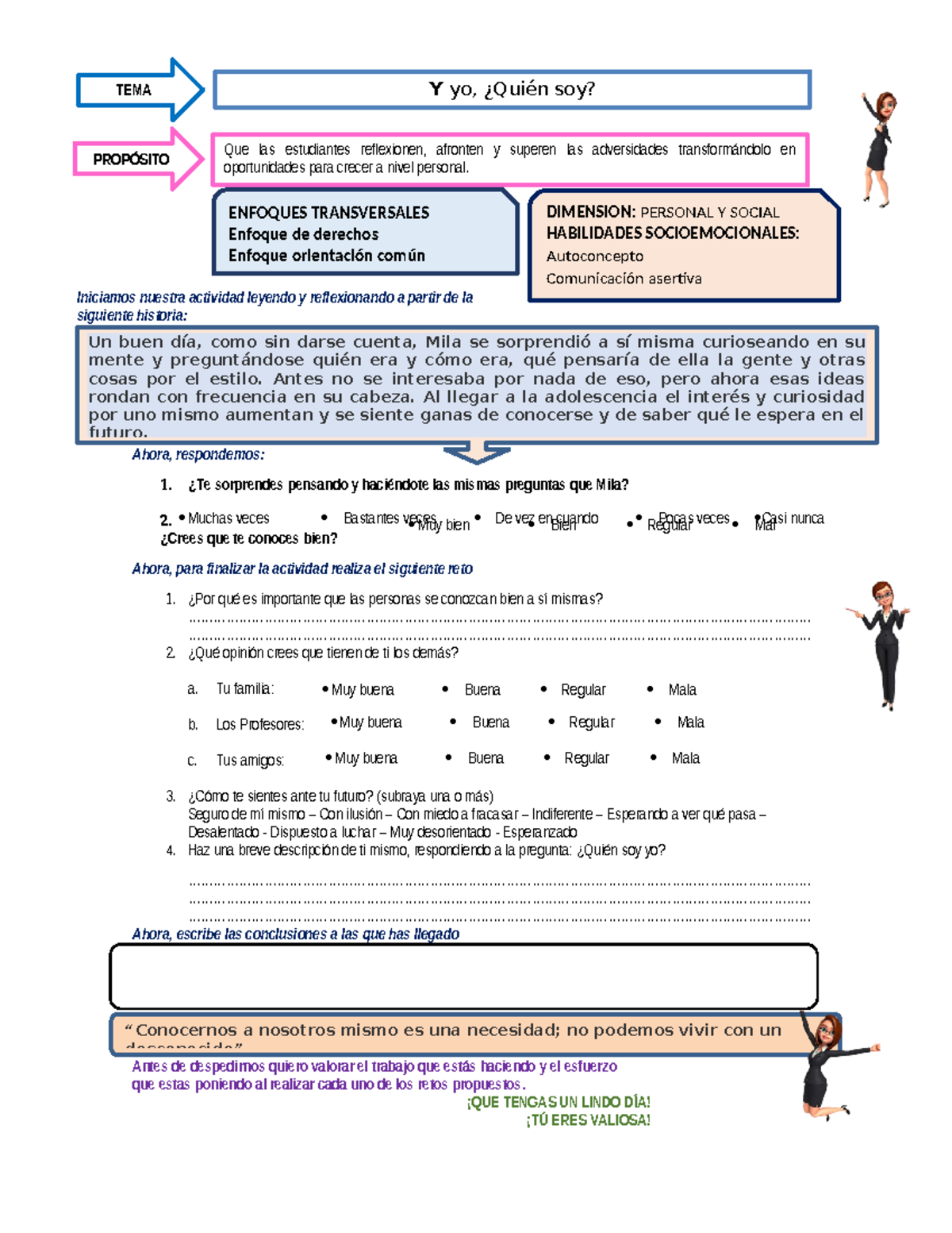 1 Y yo, ¿Quién soy - ES una sesión para Tutoria sobre autoestima ...
