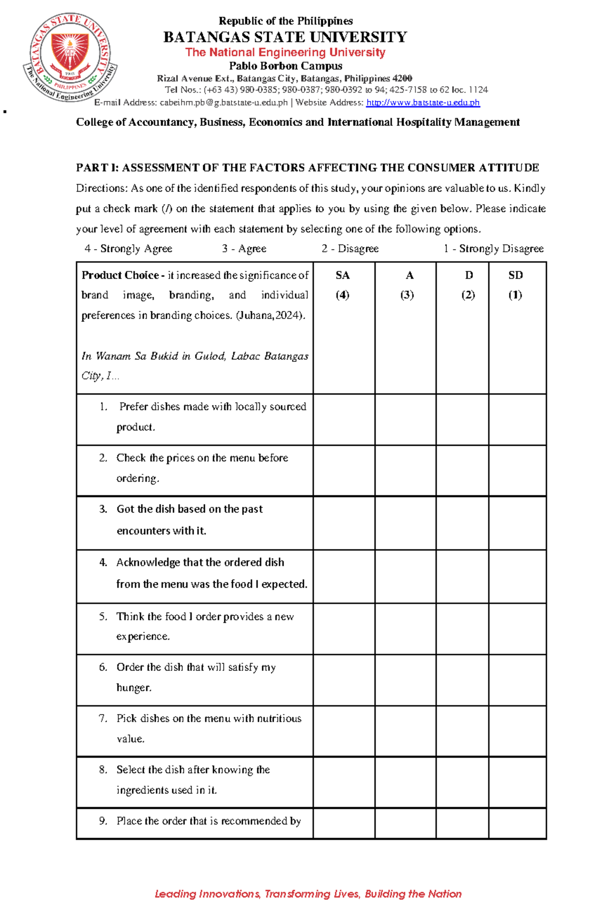 SOP and Questionnaire: Assessing Consumer Attitude in Retail (BAEHM ...