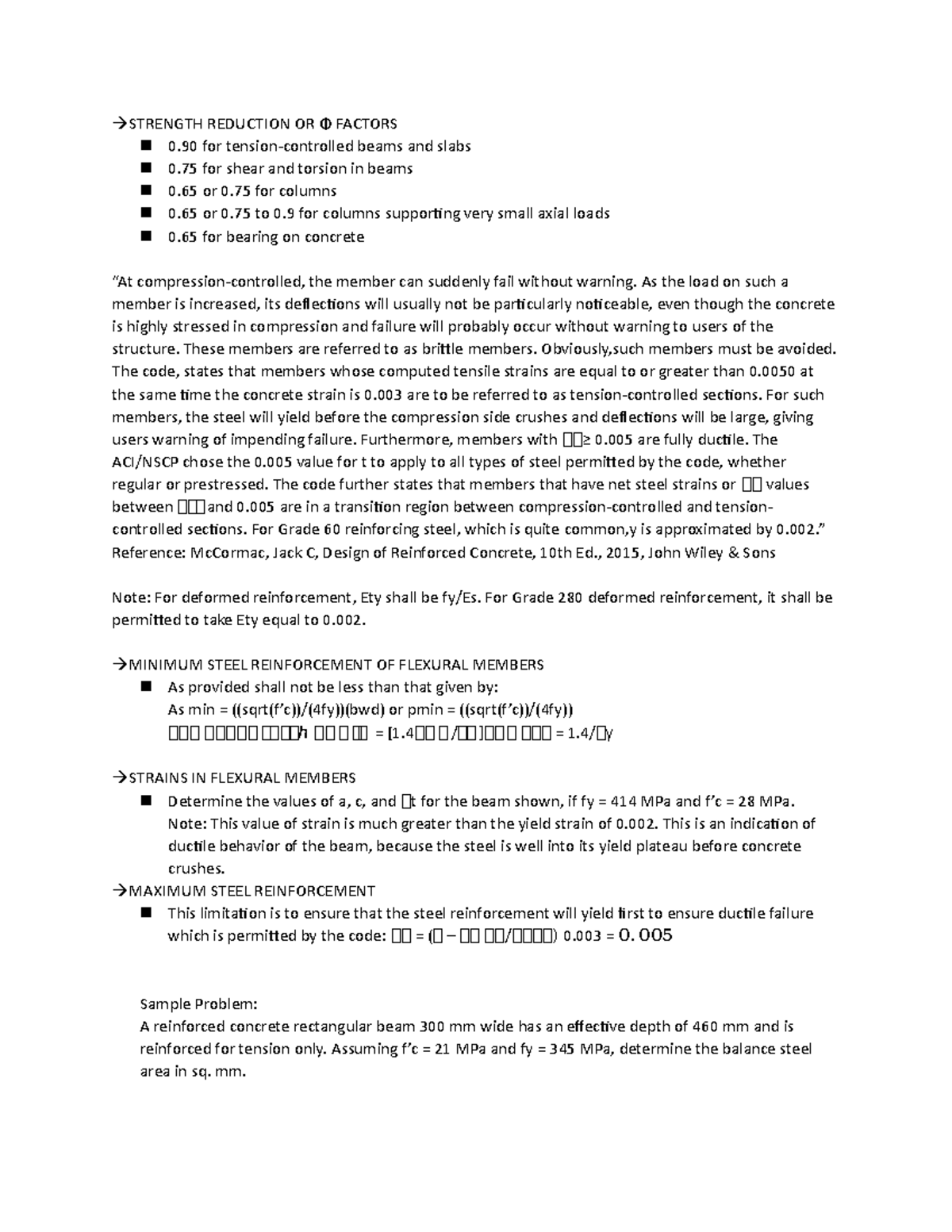 Strength Reduction Factors and Minimum Steel Reinforcement Notes - Studocu