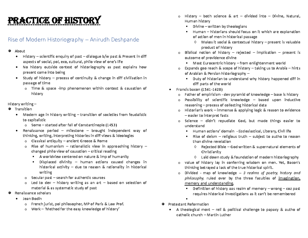 Practice of History: Rise of Modern Historiography (Compulsory Course ...