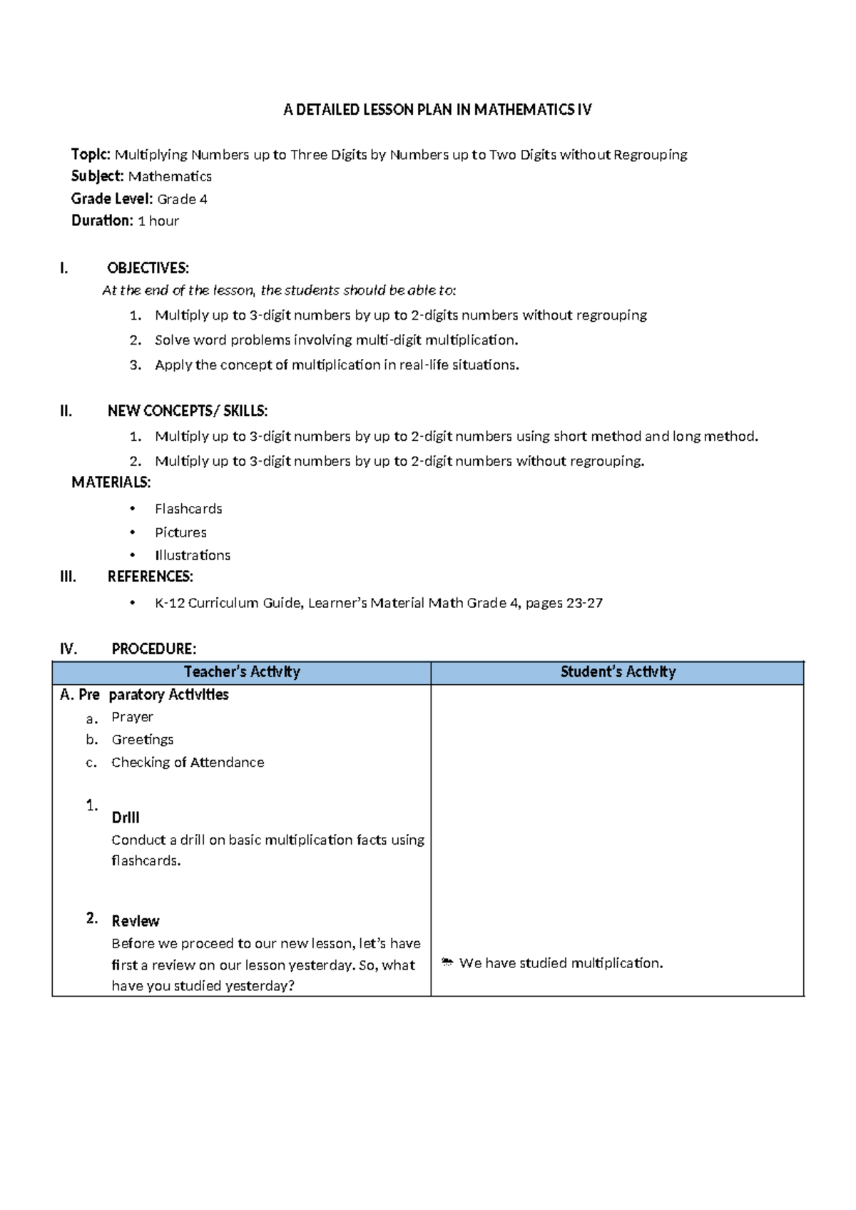 Lesson Plan: Multiplying 3-Digit by 2-Digit Numbers (Grade 4 Math ...