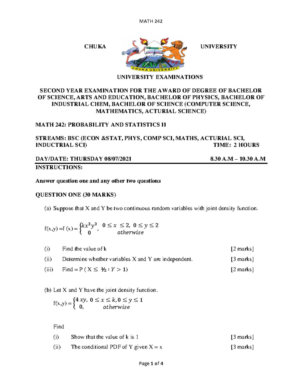 MATH 242 - Probability and Statistics II Exam Notes - Studocu