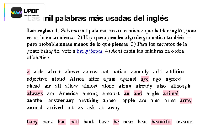 1000 Palabras Más Usadas en Inglés - Estudio de Frecuencia - Studocu