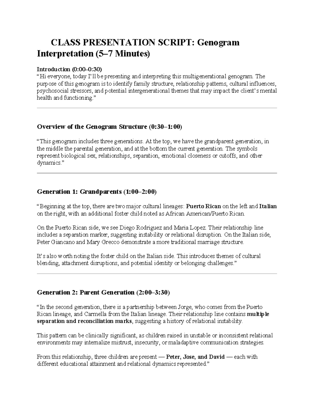 CLASS PRESENTATION SCRIPT: Genogram Analysis and Insights - Studocu