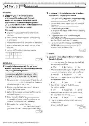 Brainy kl8 Unit Test 4 A - test - UNIT 4 Test A 1 Listening 1 3 ...
