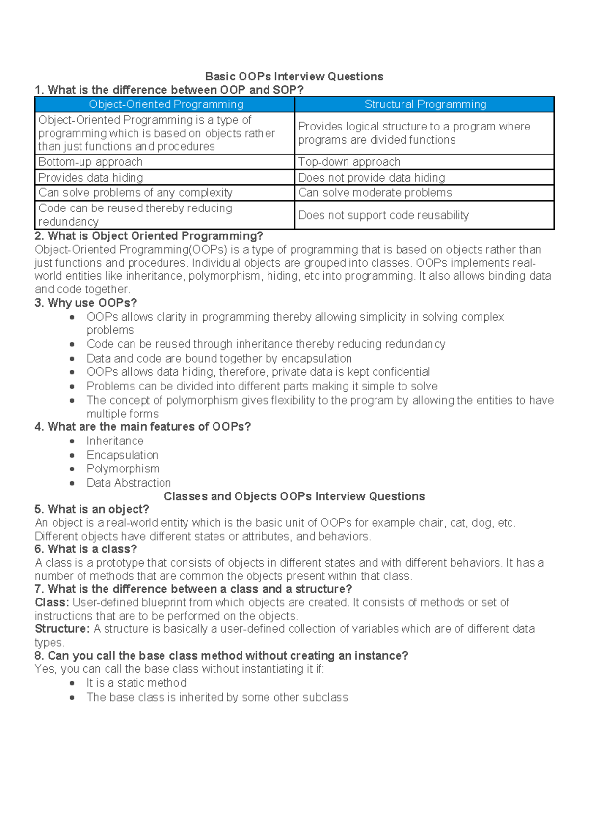 OOPs-50 - oop interview question - Basic OOPs Interview Questions What ...