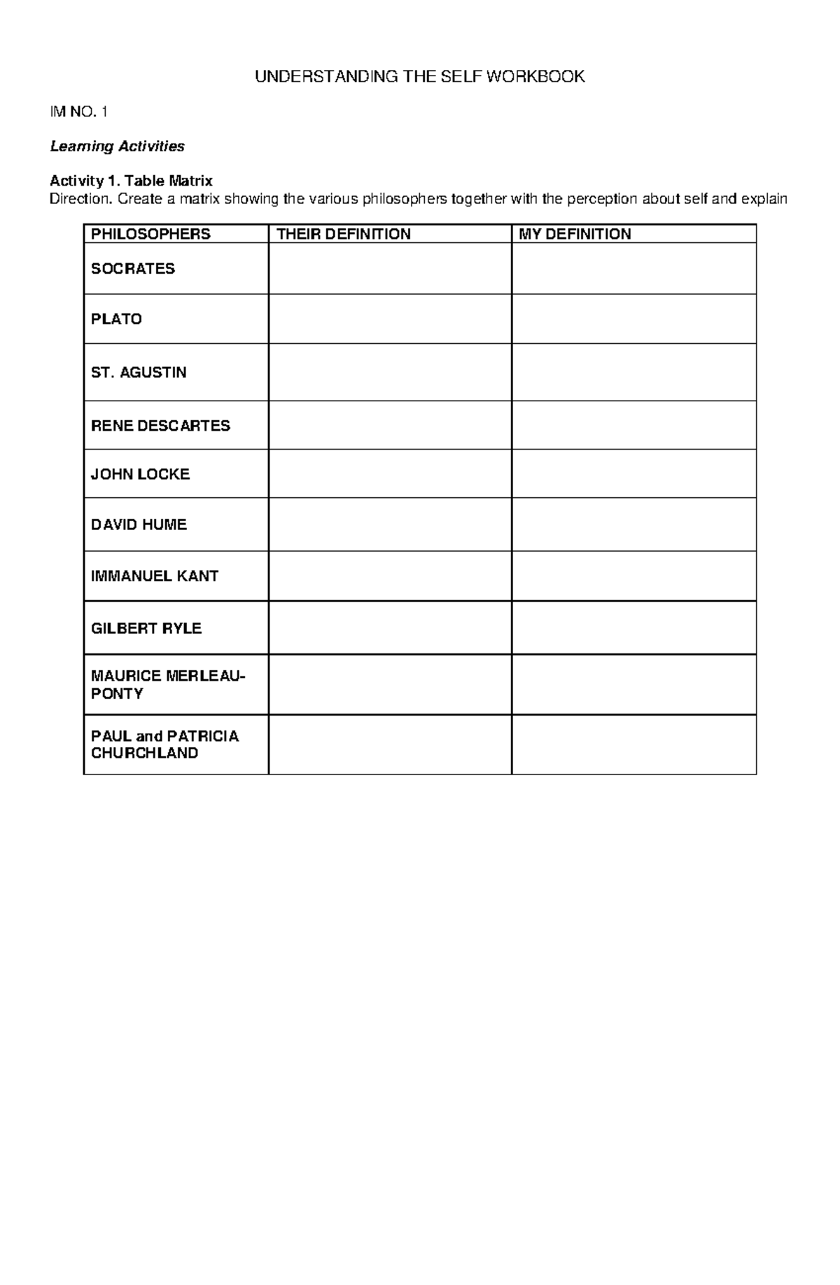 Understanding the Self Workbook: Philosophical Perspectives ...