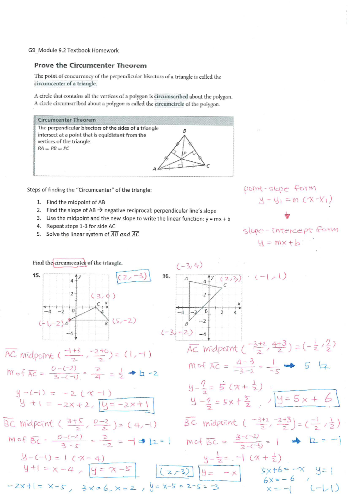 G9 M9 Circumcenter & Orthocenter Theorem Homework - Studocu