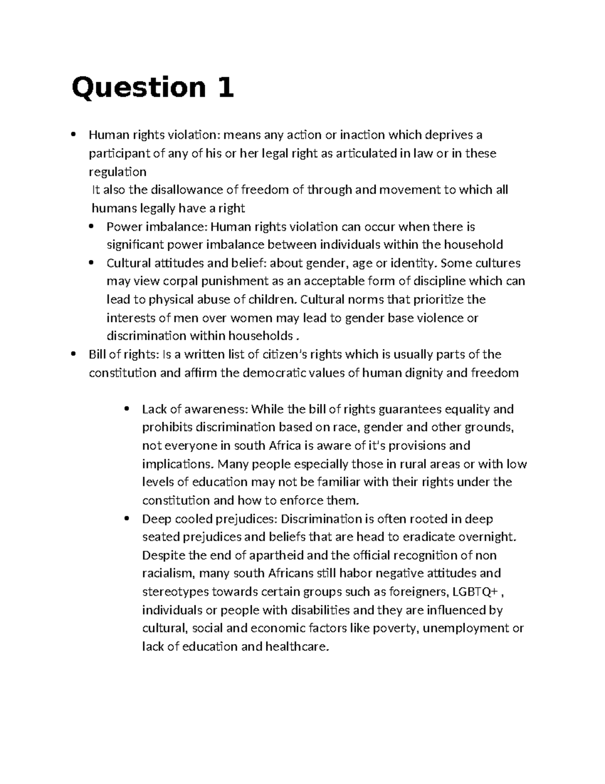 Human Rights Violations and Awareness: A Summary of Key Issues - Studocu