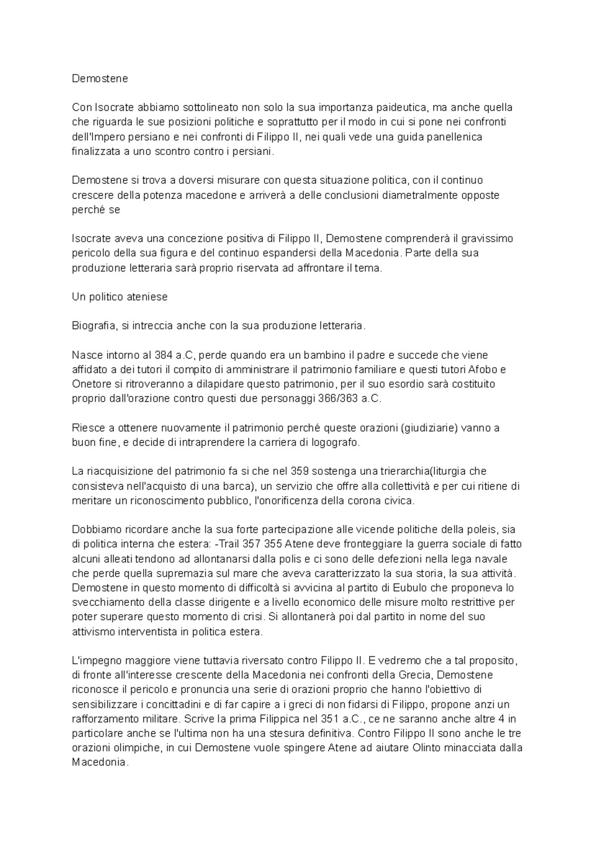 Demostene e Isocrate: Analisi delle loro Oratorie e Politica - Studocu