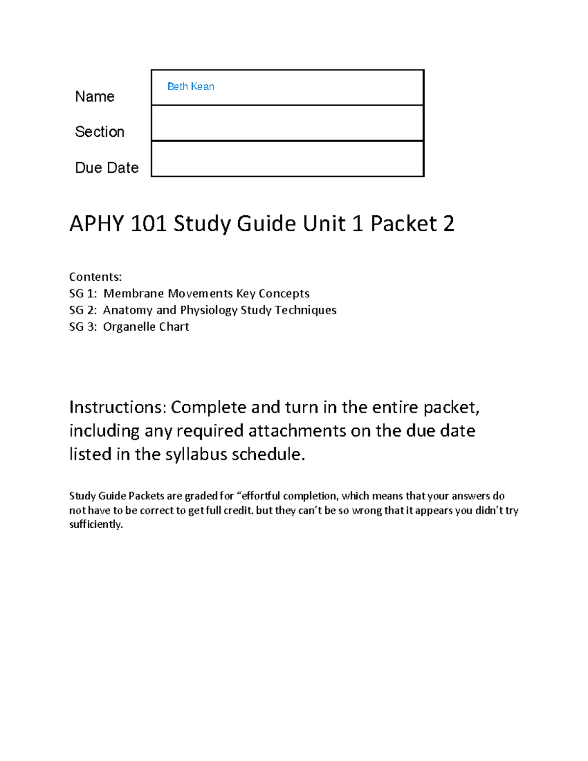 APHY101 Final Study Guide Packet 1-2: Membrane Movements & Mitosis ...