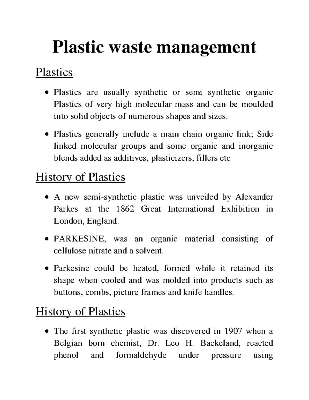 Plastic Waste Management Lecture Notes (1-1-10) on Plastics & Processes ...