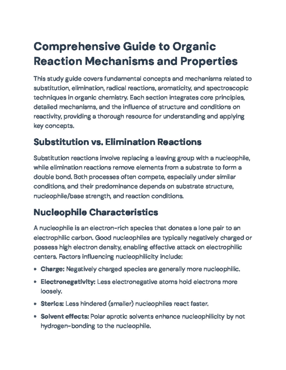 Comprehensive Study Guide on Organic Reaction Mech. & Properties - Studocu