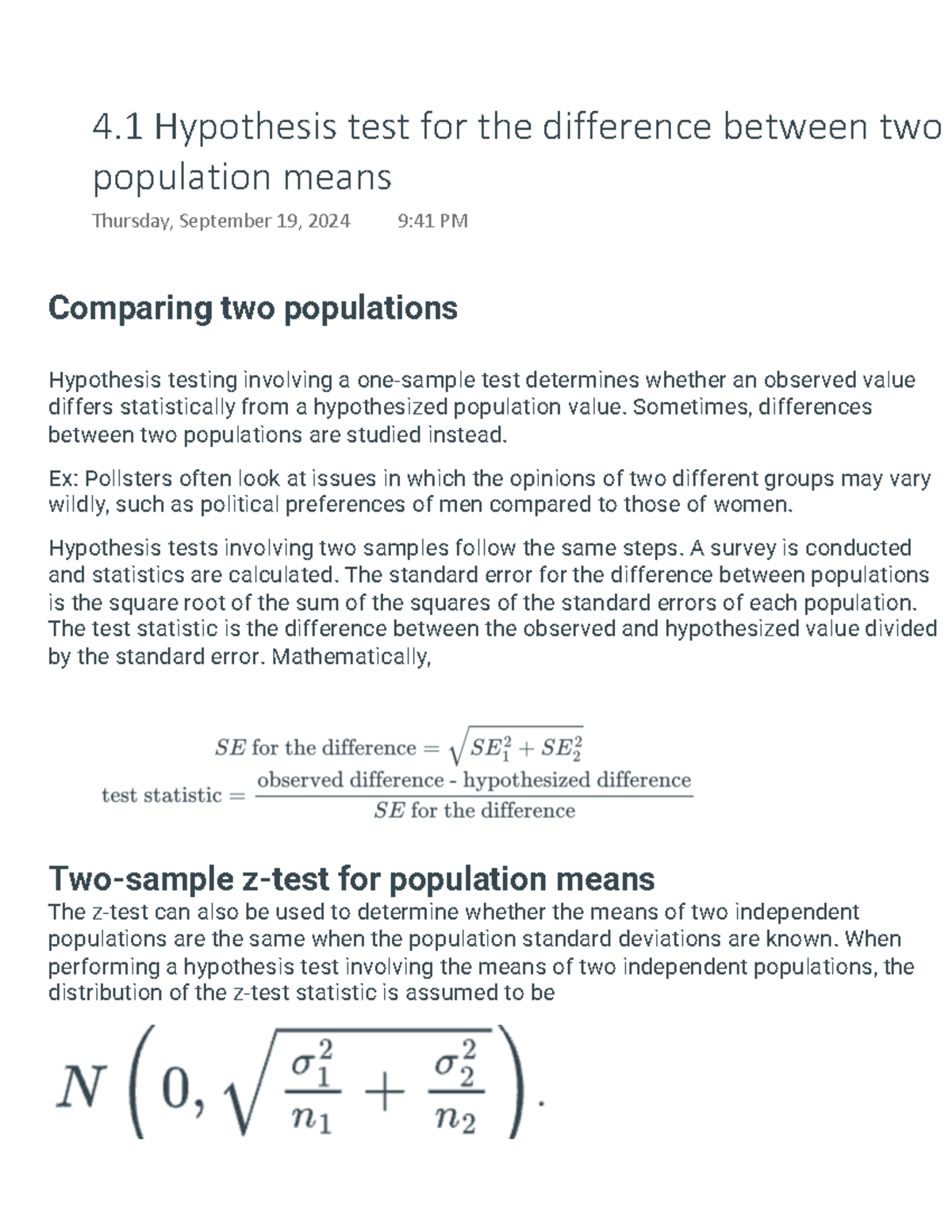 MAT 243: Hypothesis Testing for Differences Between Two Means - Studocu