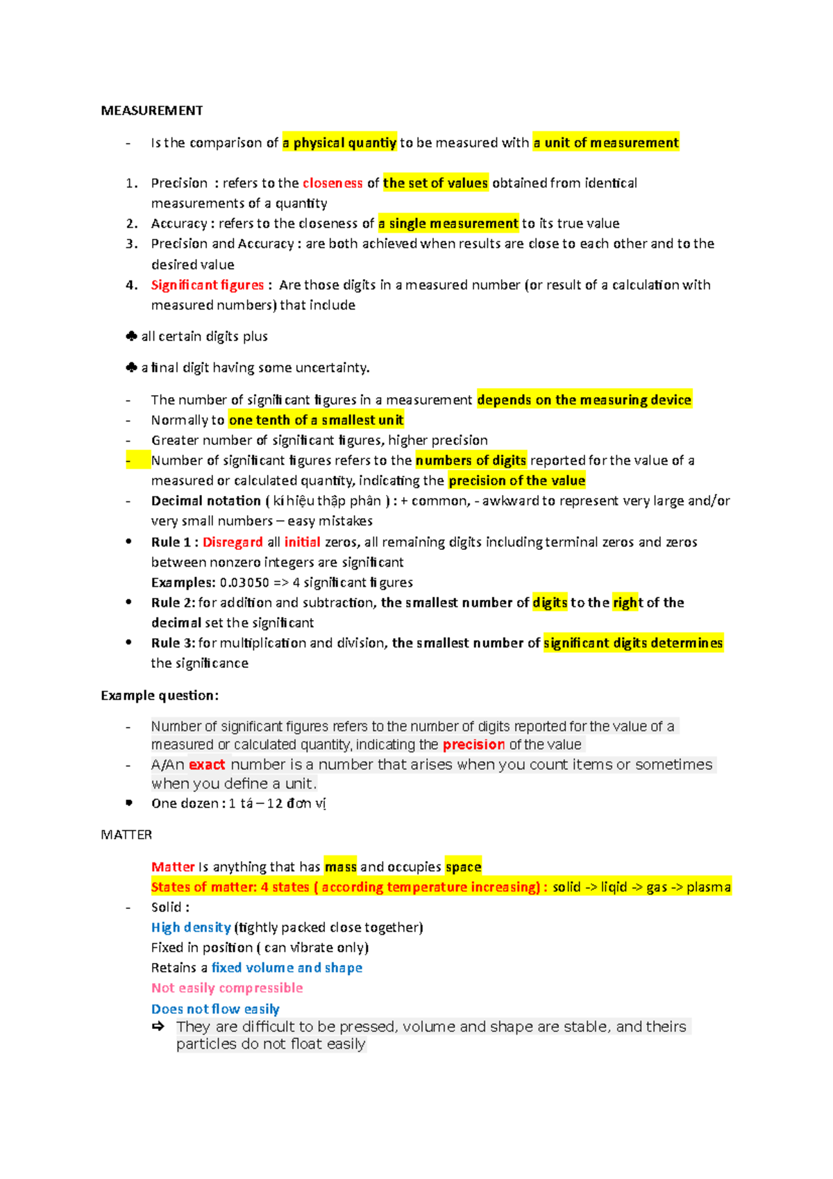 Chemistry for Engineers: Midterm Notes on Measurement and Matter - Studocu