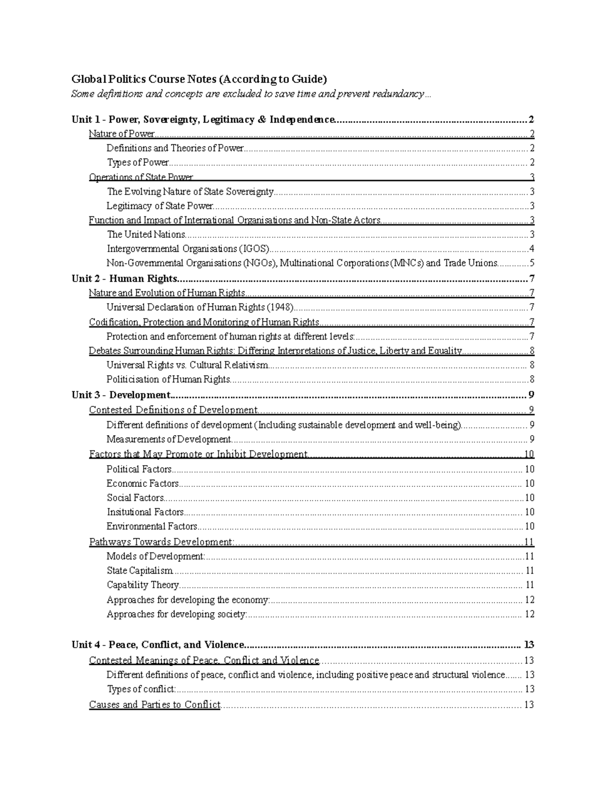 Global Politics Course Notes (According to Guide) - - Studocu